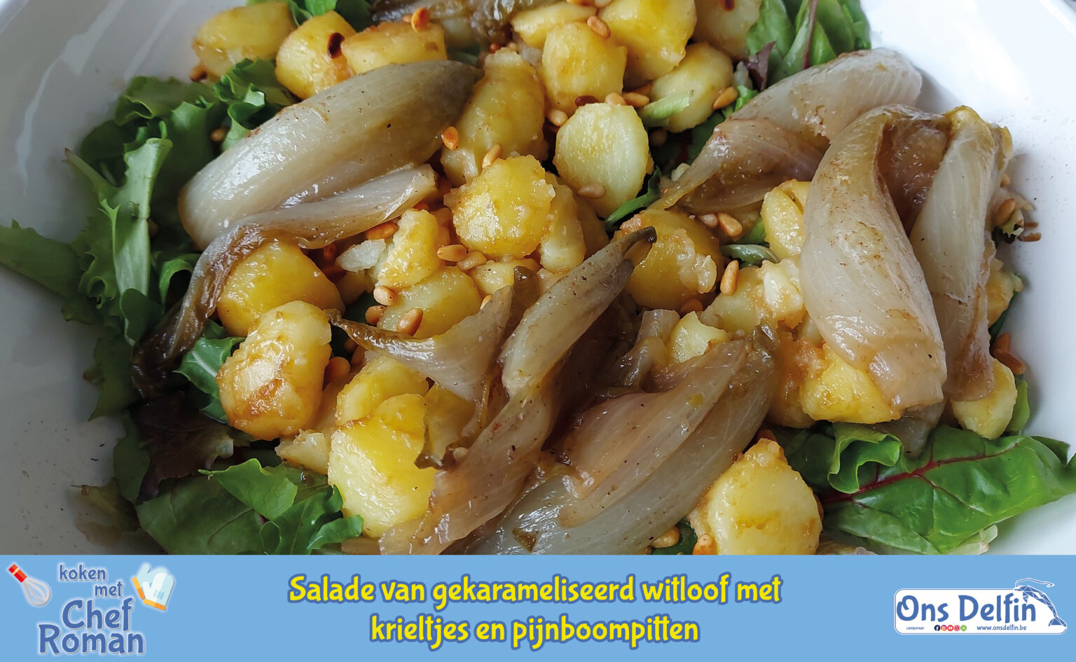 Salade van gekarameliseerd witloof met krieltjes en pijnboompitten ...